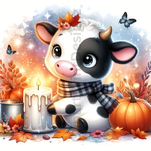 Cute Fall Cows Clipart Bundle, Watercolor Cow Clip Art Images, High ...