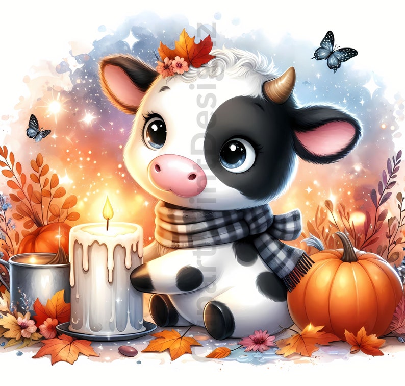 Cute Fall Cows Clipart Bundle, Watercolor Cow Clip Art Images, High ...