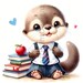 Cute Back to School Otters Clipart Bundle, Watercolor Otter Clip Art ...