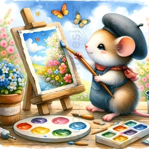 Cute Spring Mouse Clipart Bundle, Festive Watercolor Clip Art Images ...