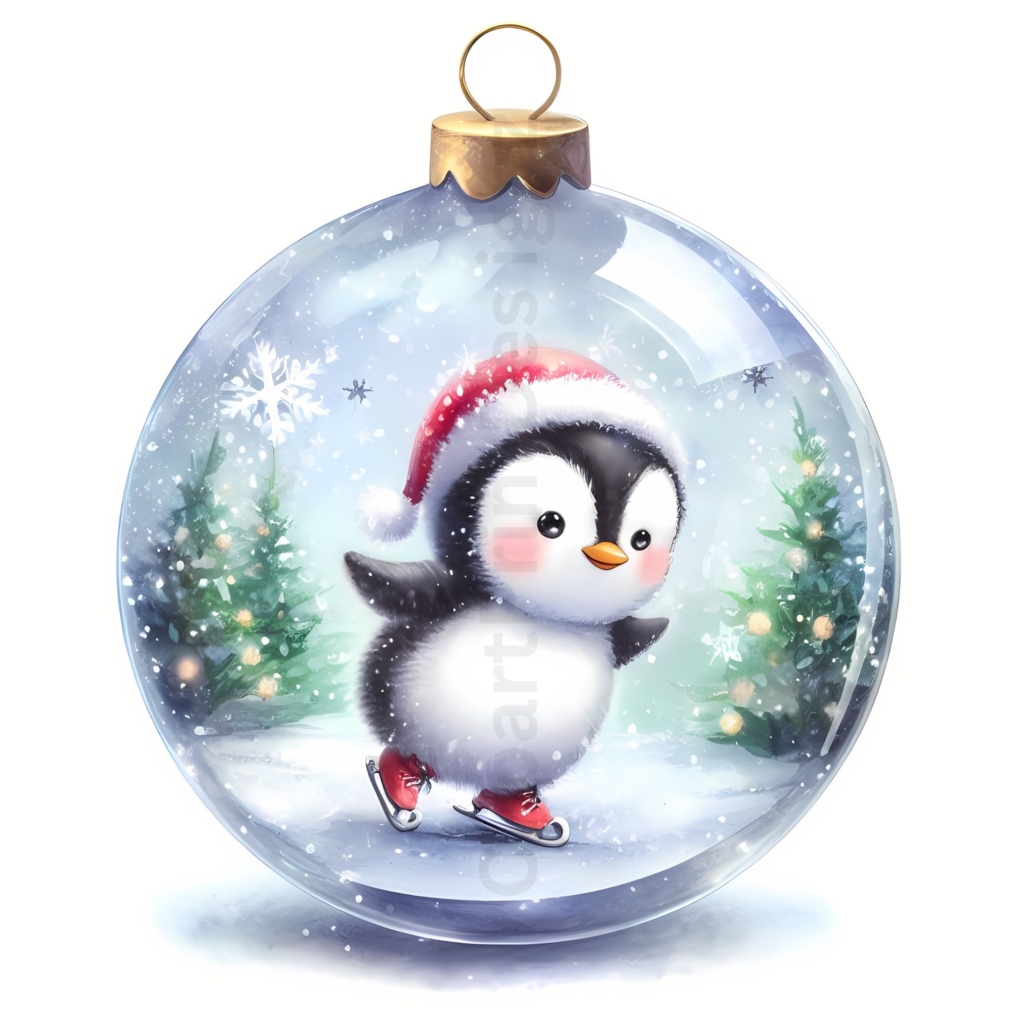 Cute Watercolor Christmas Animals in Baubles, Clipart Bundle, 15 High ...