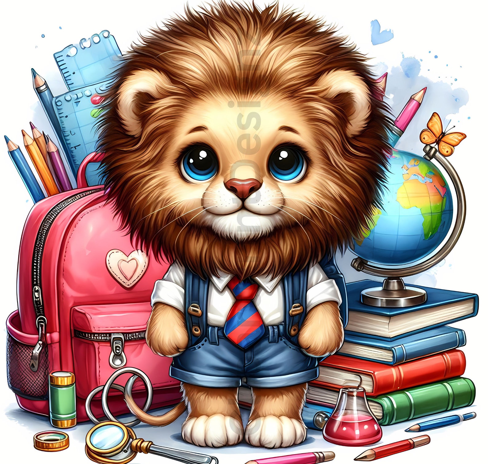 Cute Back to School Lions Clipart Bundle, Watercolor Lion Clip Art ...