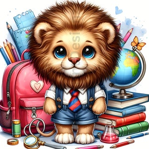 Cute Back to School Lions Clipart Bundle, Watercolor Lion Clip Art ...
