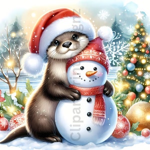 Cute Christmas Otters Clipart Bundle, Xmas Otter Clip Art Images ...