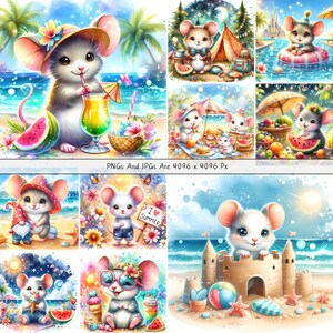 Cute Summer Mouse Clipart Bundle, Watercolor Mice Clip Art Images, High ...