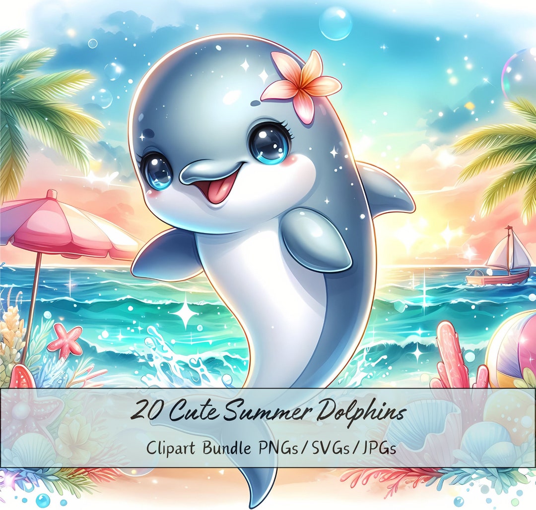 Cute Summer Dolphins Clipart Bundle, Watercolor Dolphin Clip Art Images ...