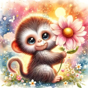 Cute Spring Monkeys Clipart Bundle, Watercolor Clip Art Images, 20 High ...