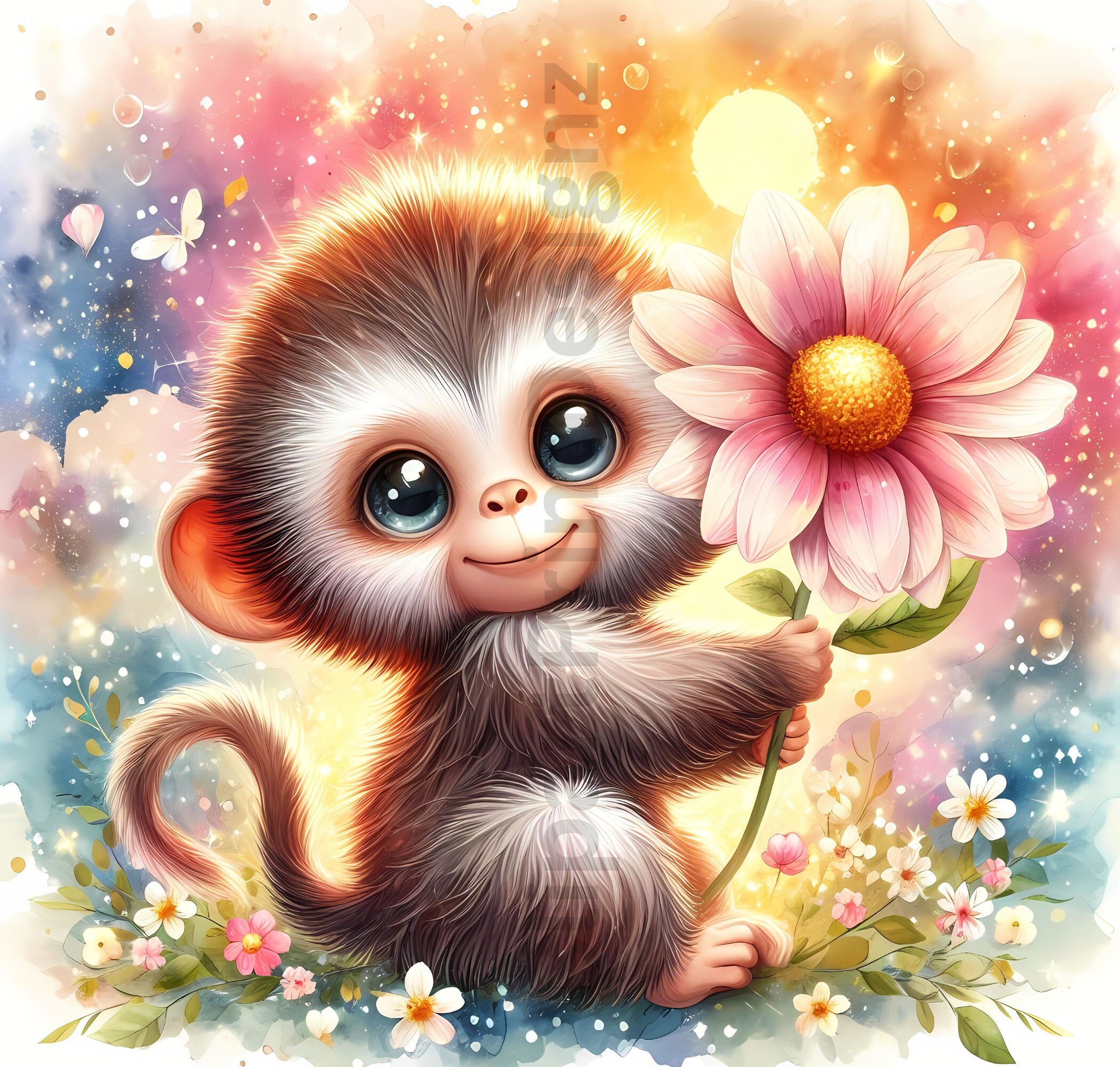 Cute Spring Monkeys Clipart Bundle, Watercolor Clip Art Images, 20 High ...