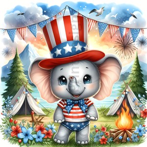 Cute 4th July Animals Clipart Bundle, Watercolor Patriotic Files Animal ...