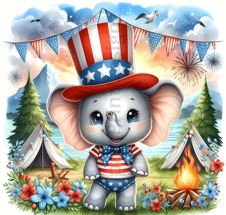 Cute 4th July Animals Clipart Bundle, Watercolor Patriotic Files Animal ...