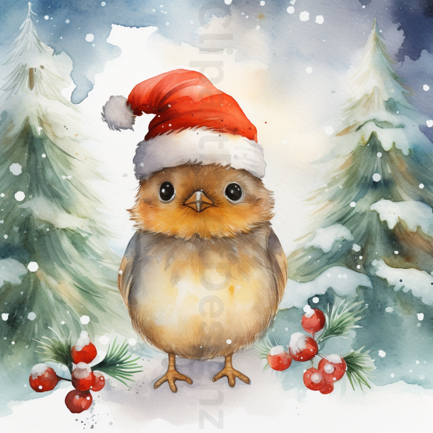 12 Cute Watercolor Christmas Robins, Christmas Clipart Bundle, 12 Baby ...