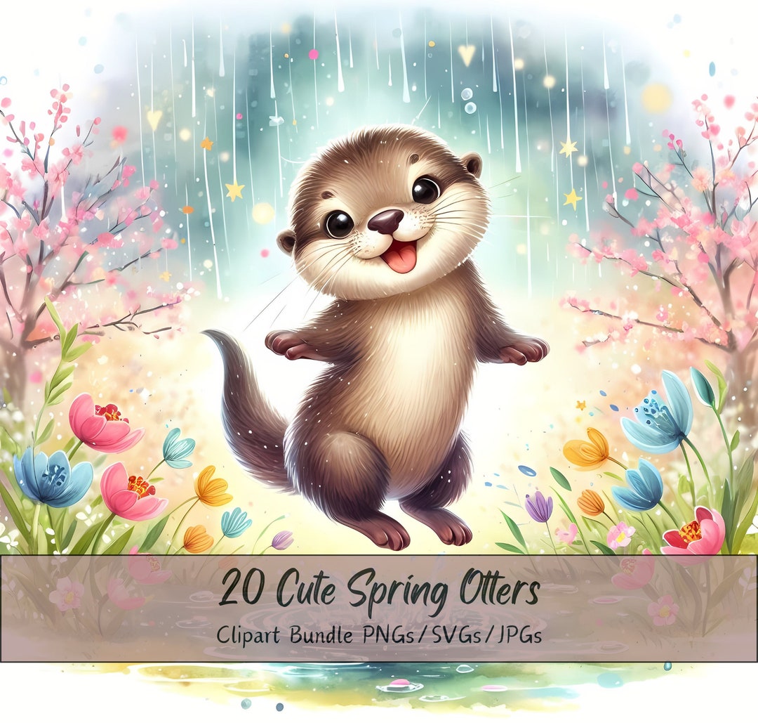 Cute Spring Otters Clipart Bundle, Watercolor Clip Art Images, High ...
