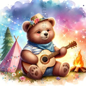 Cute Summer Bears Clipart Bundle, Watercolor Bear Clip Art Images, High ...