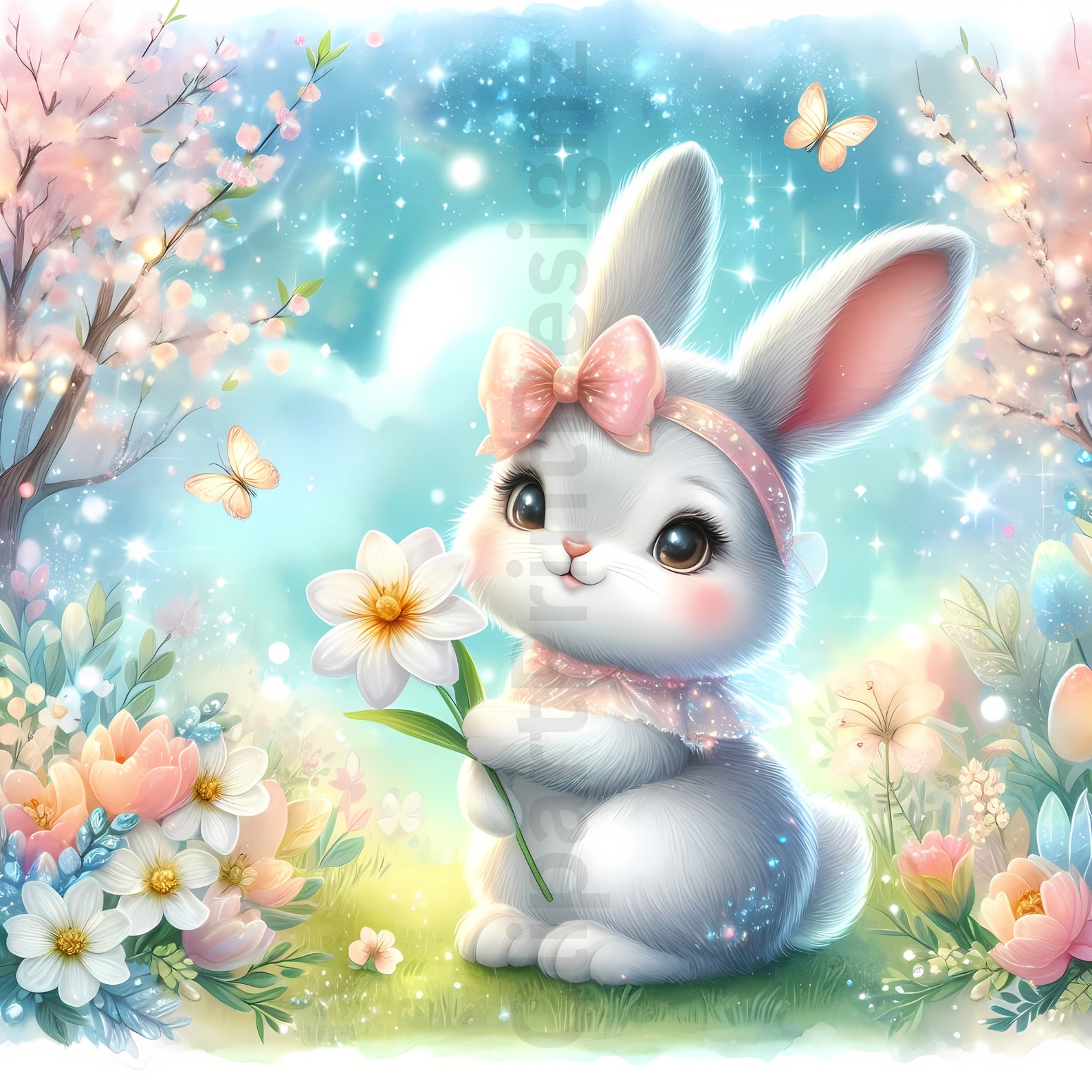 Cute Spring Bunny Clipart Bundle, Watercolor Clip Art Images, 20 High ...