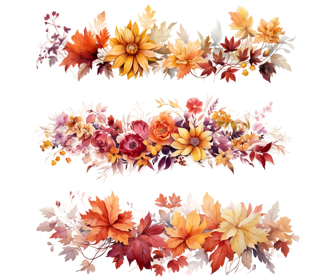 Watercolor Fall Flower Borders, 20 Pngs/jpgs/svgs, Autumn Flowers ...