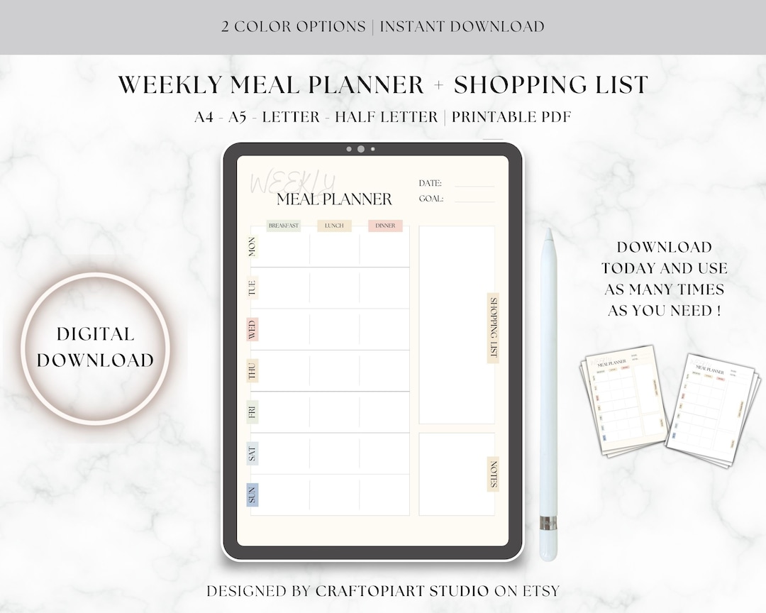 Weekly Meal Planner With Shopping List | Meal Tracker | Weekly Food ...