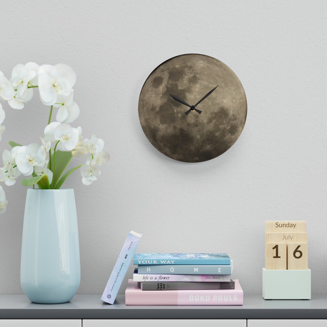 Moon Phase Acrylic Wall Clock, Full Moon Design, Celestial Home Decor ...
