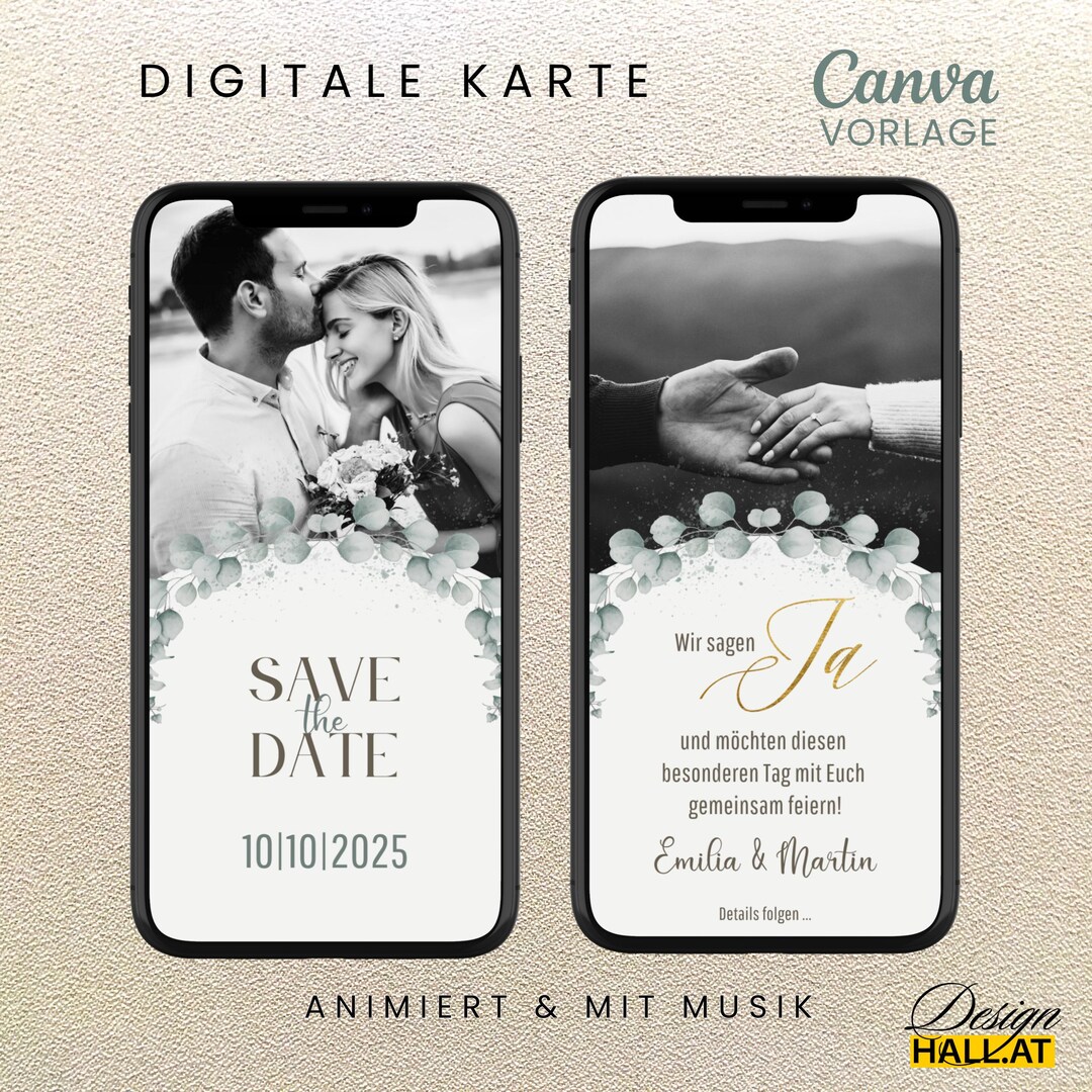 Digitale Karte Save the Date Personalisiert Einladung Hochzeit Animiert Versenden Mit Whatsapp ...