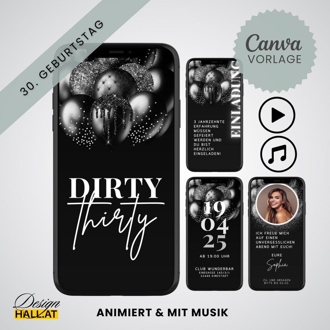 Digitale Einladung Zum 30. Geburtstag Dirty Thirty, Animierte Video Ecard Mit Musik, Whatsapp ...