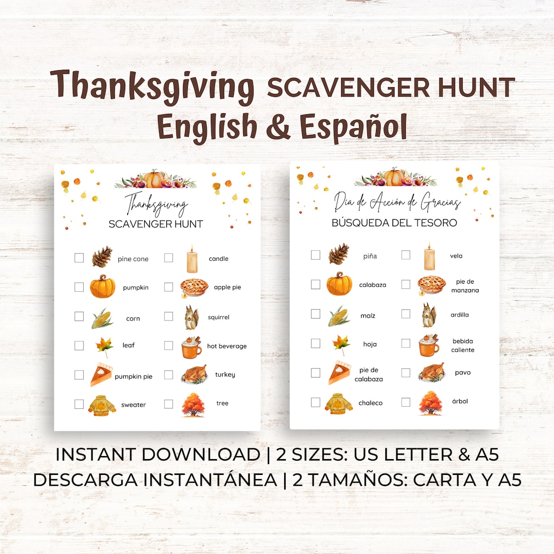 Spanish & English Thanksgiving Scavenger Hunt, Búsqueda Del Tesoro Día ...