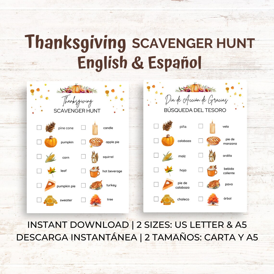 Spanish & English Thanksgiving Scavenger Hunt, Búsqueda Del Tesoro Día ...