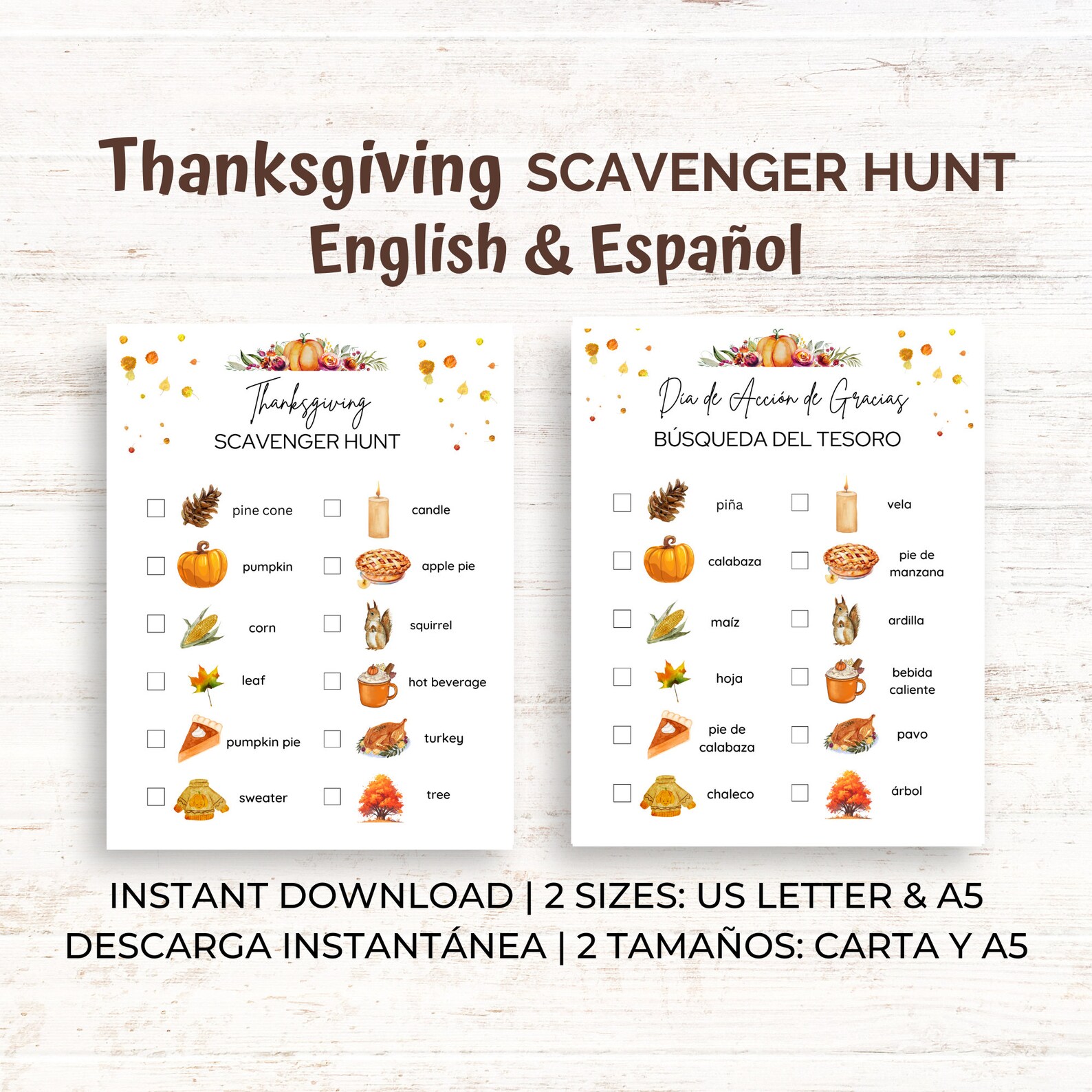 Spanish & English Thanksgiving Scavenger Hunt, Búsqueda Del Tesoro Día ...