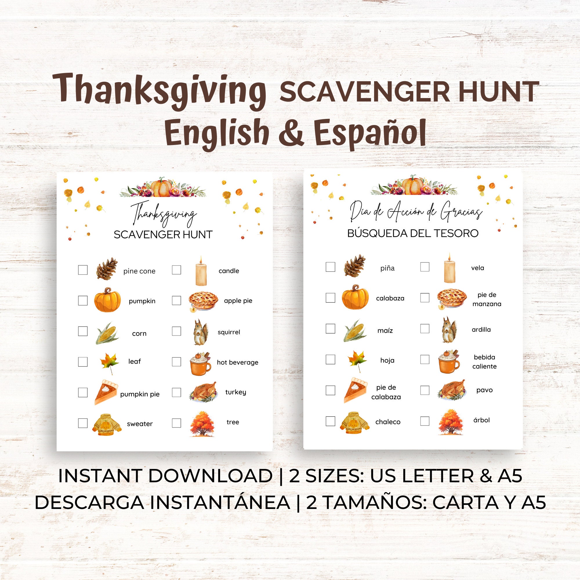 Spanish & English Thanksgiving Scavenger Hunt, Búsqueda Del Tesoro Día ...