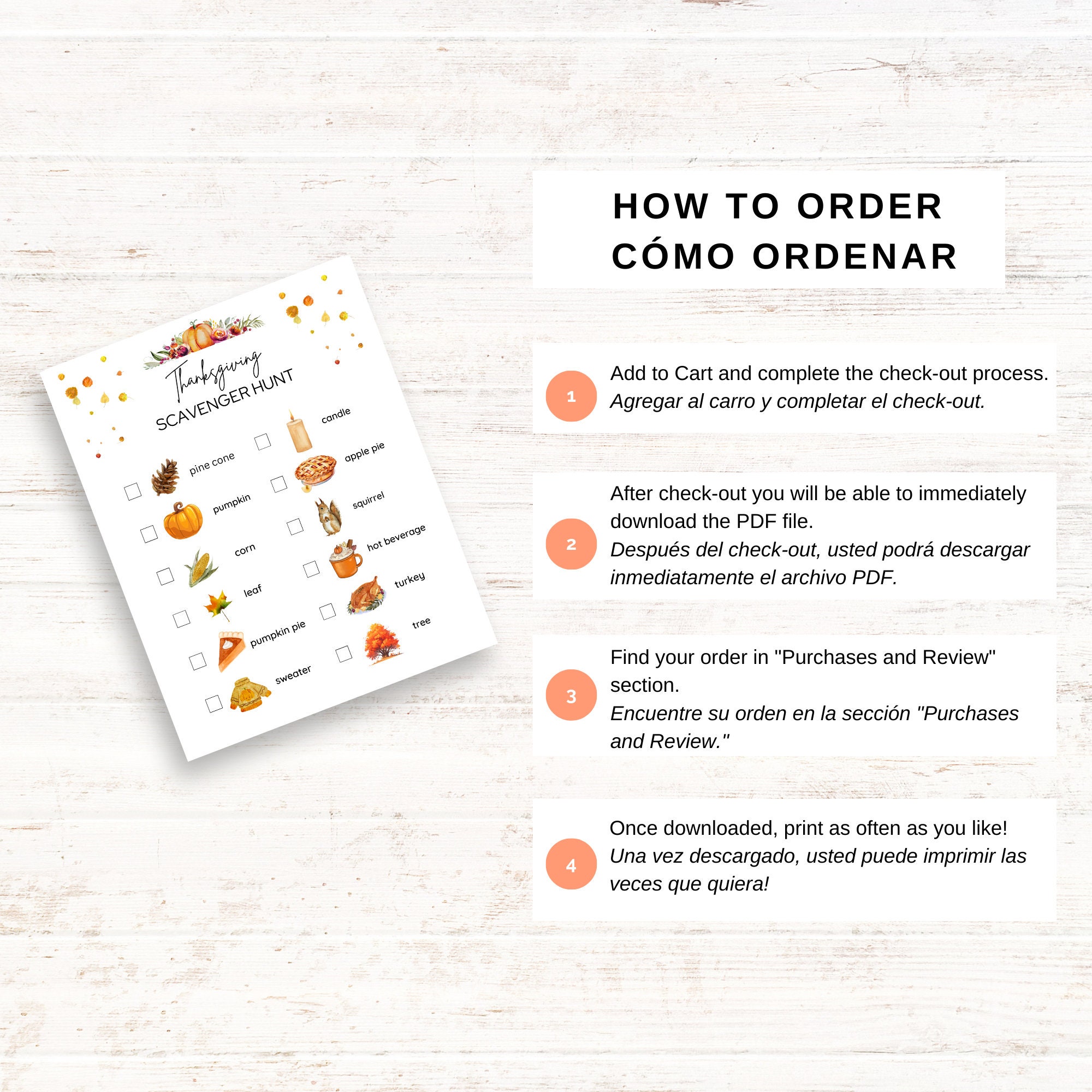Spanish & English Thanksgiving Scavenger Hunt, Búsqueda Del Tesoro Día ...