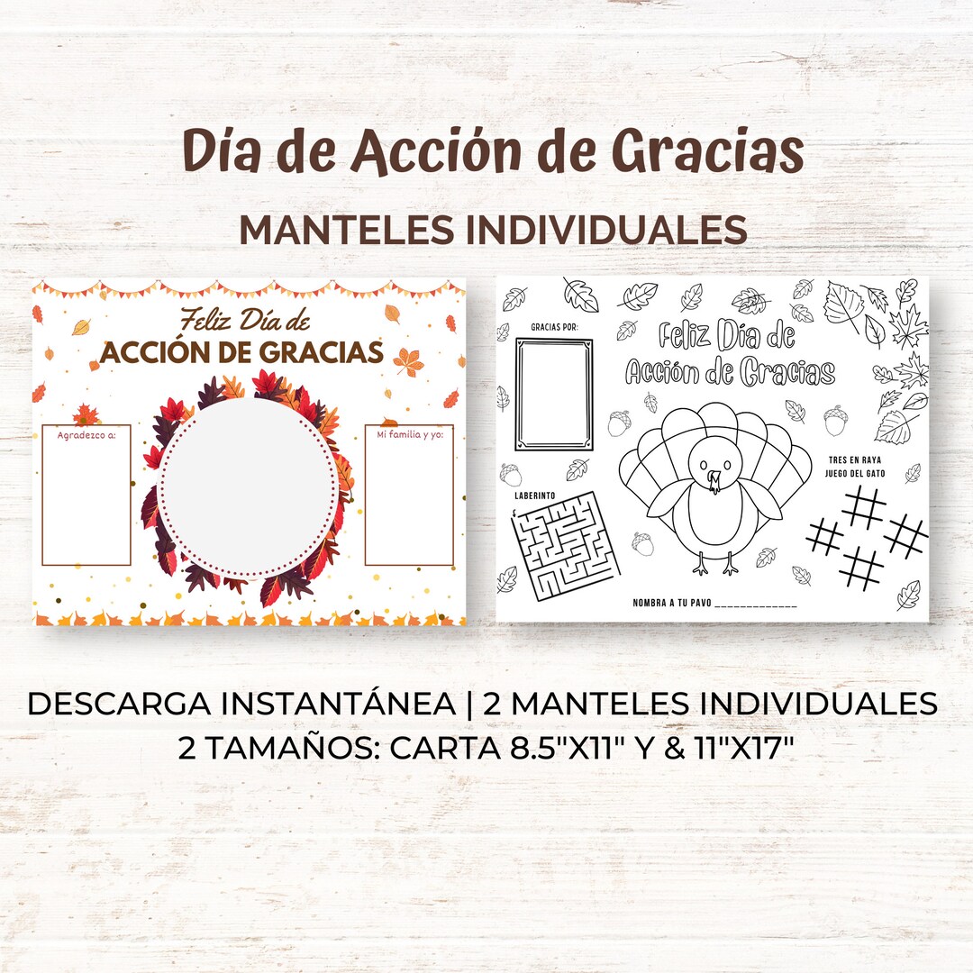 Thanksgiving Placemat Spanish, Puesto Individual Día De Acción De ...