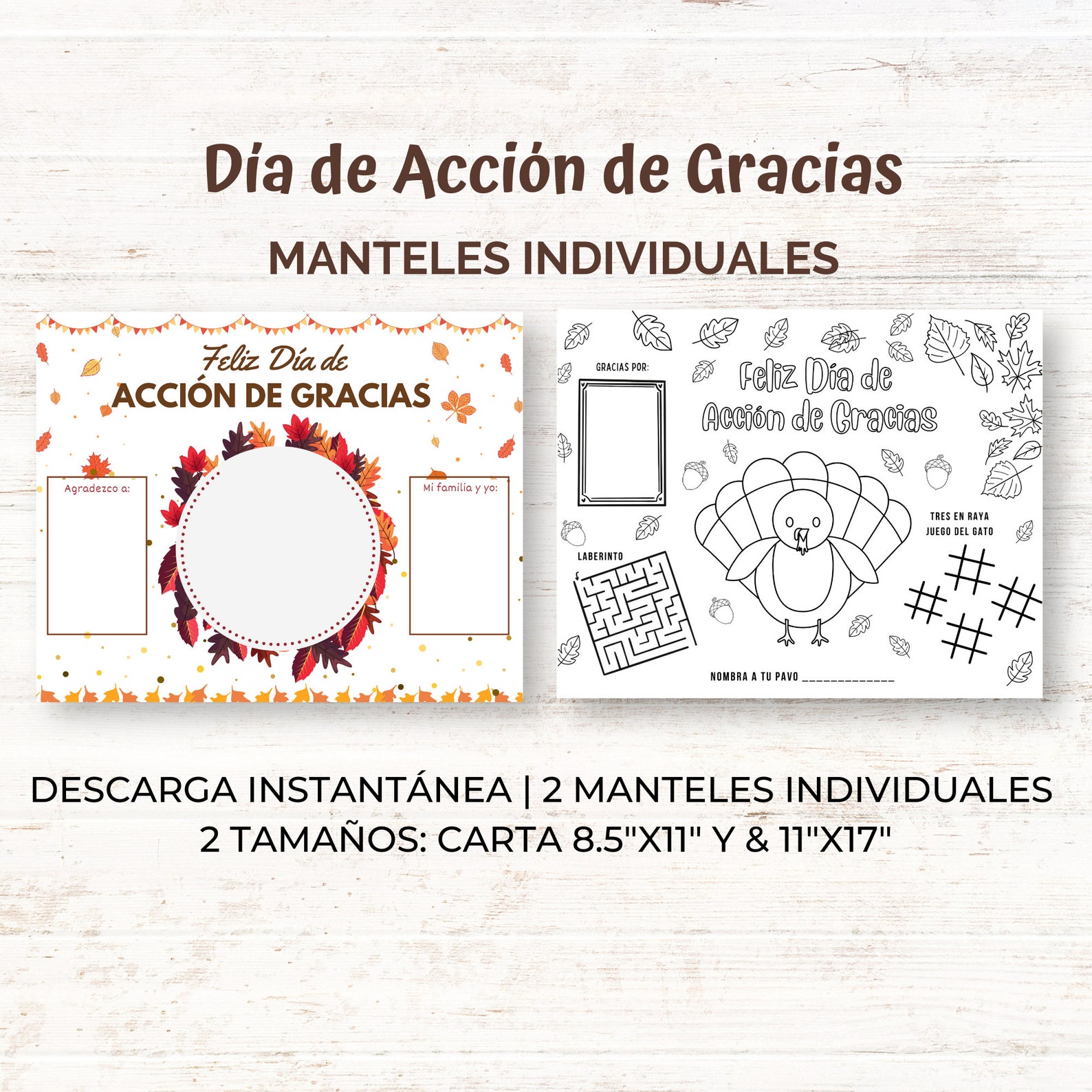 Thanksgiving Placemat Spanish, Puesto Individual Día De Acción De ...