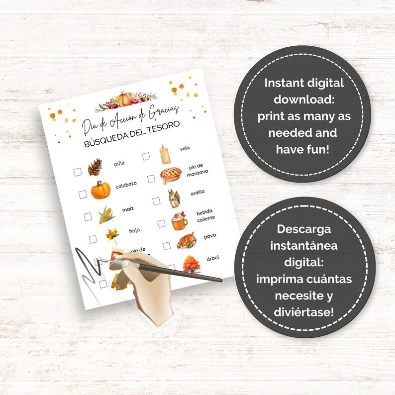 Spanish & English Thanksgiving Scavenger Hunt, Búsqueda Del Tesoro Día ...