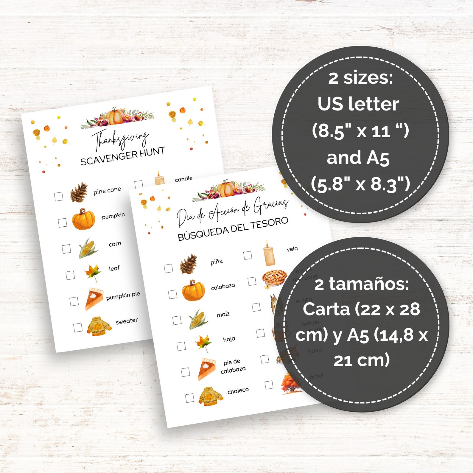 Spanish & English Thanksgiving Scavenger Hunt, Búsqueda Del Tesoro Día ...
