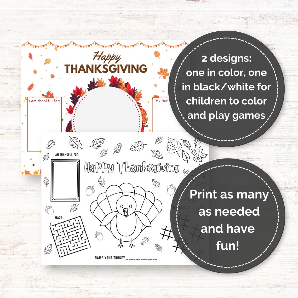Printable Thanksgiving Placemat, Happy Thanksgiving, Kids Activity ...
