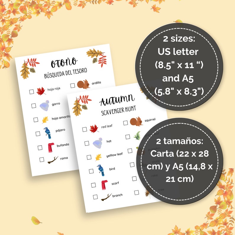 Spanish & English Autumn Scavenger Hunt Búsqueda Del Tesoro - Etsy