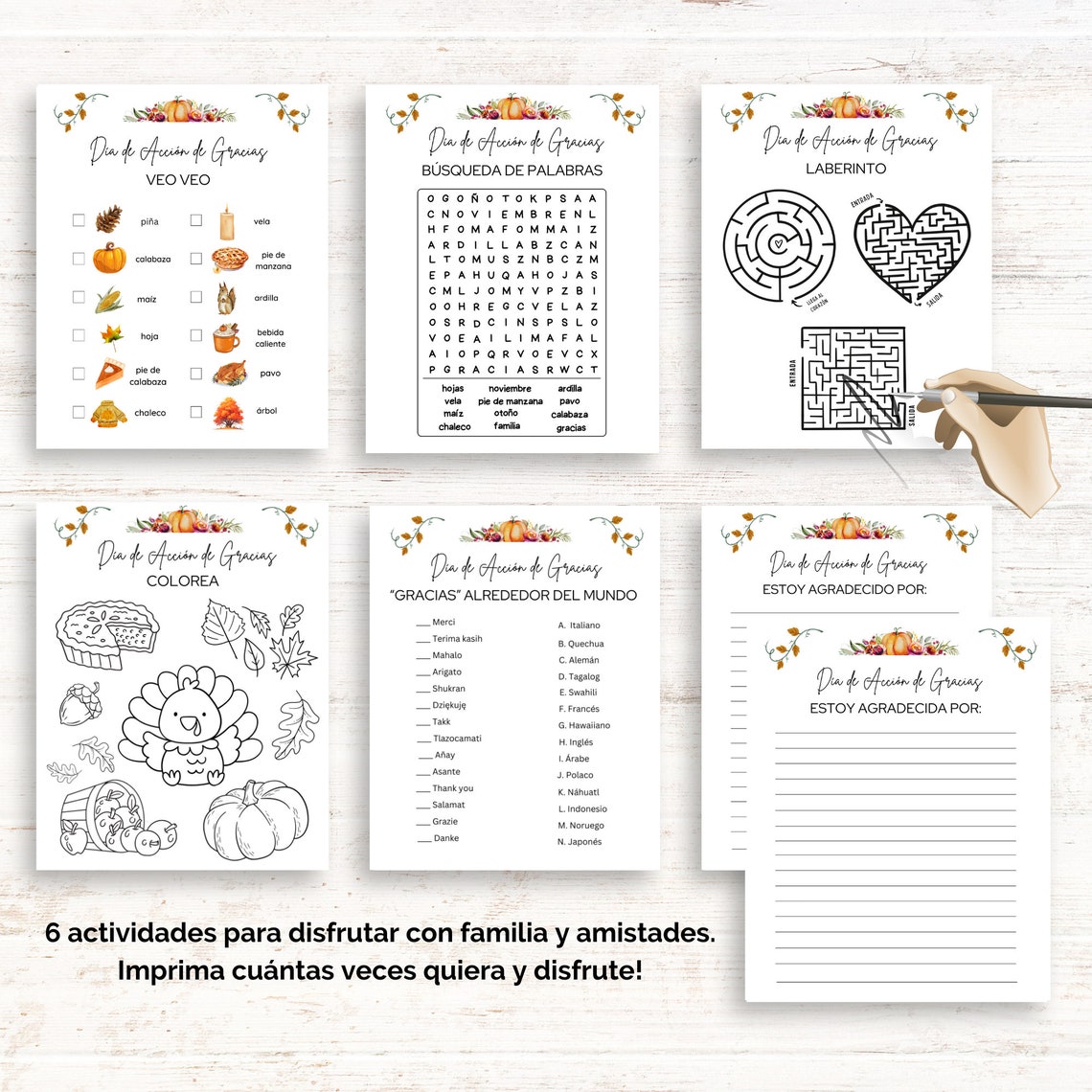 Thanksgiving Printable Games in Spanish, Día Acción De Gracias En ...