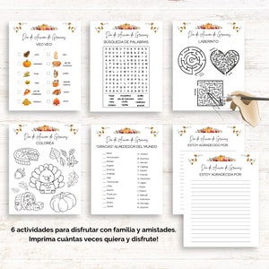 Thanksgiving Printable Games in Spanish, Día Acción De Gracias En ...