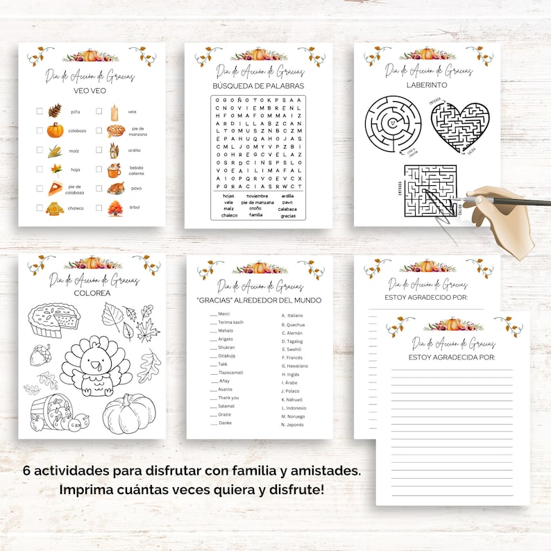 Thanksgiving Printable Games in Spanish, Día Acción De Gracias En ...