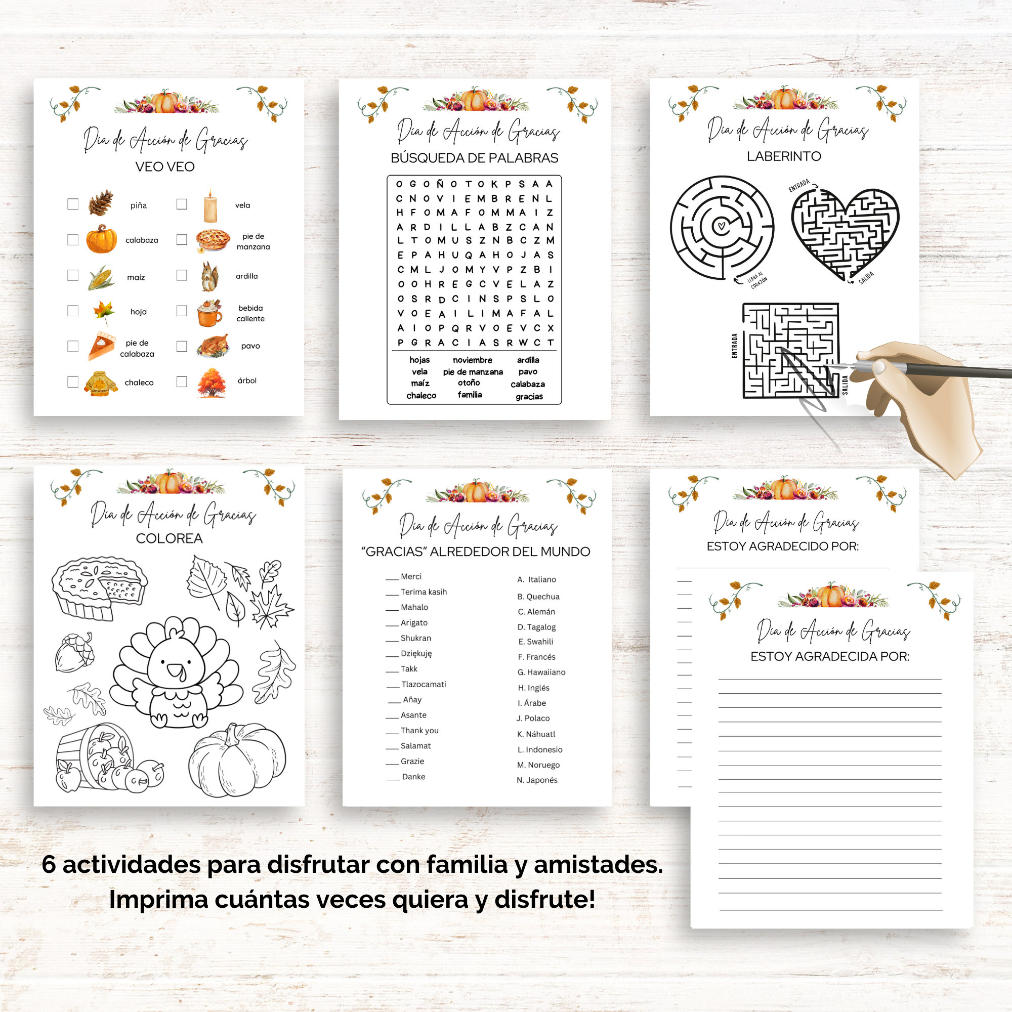 Thanksgiving Printable Games in Spanish, Día Acción De Gracias En ...
