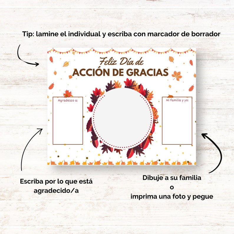 Thanksgiving Placemat Spanish, Puesto Individual Día De Acción De ...