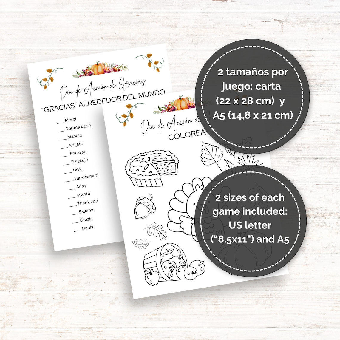 Thanksgiving Printable Games in Spanish, Día Acción De Gracias En ...