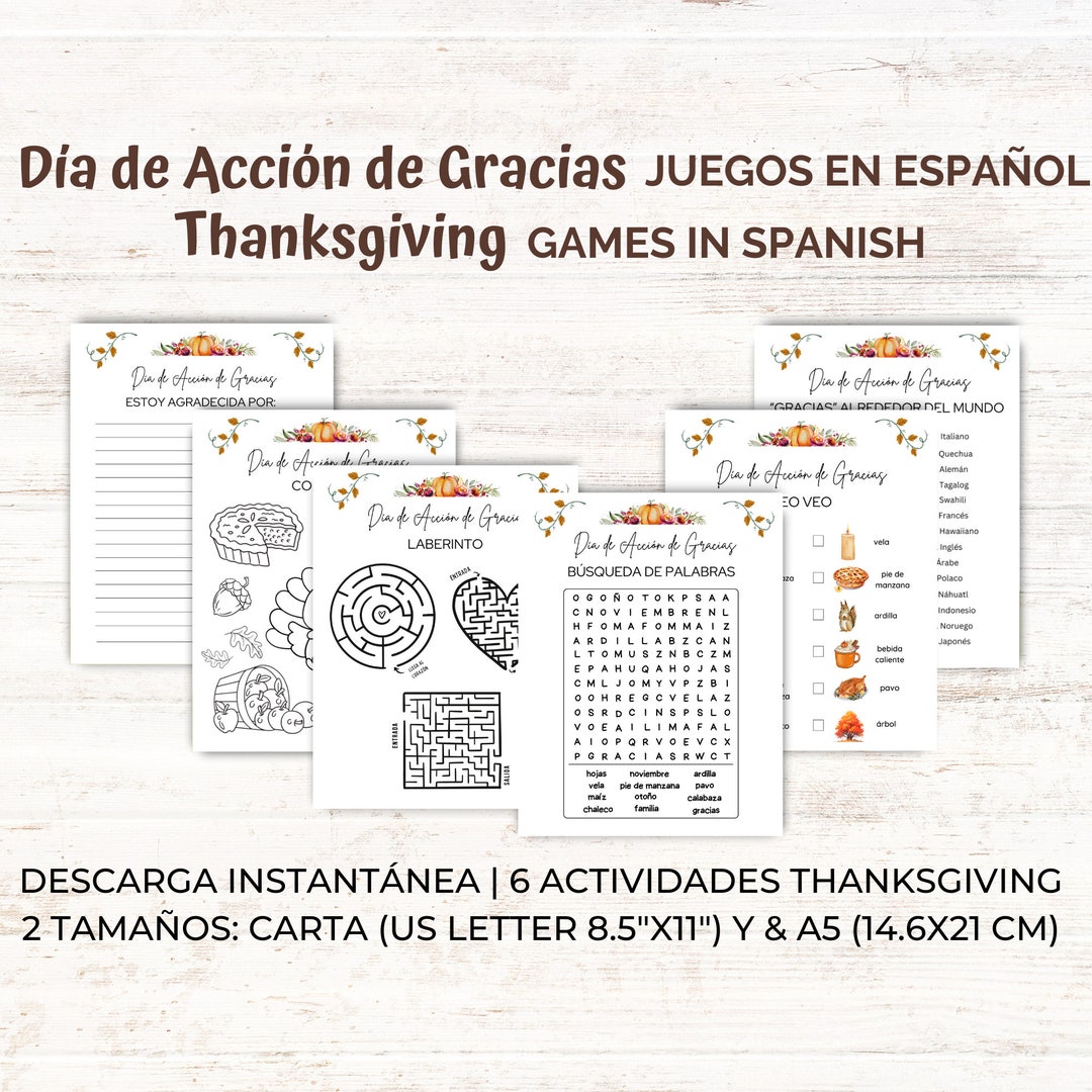 Thanksgiving Printable Games in Spanish, Día Acción De Gracias En ...