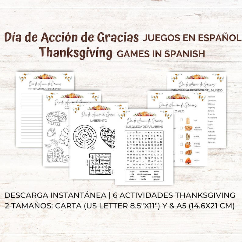Thanksgiving Printable Games in Spanish, Día Acción De Gracias En ...