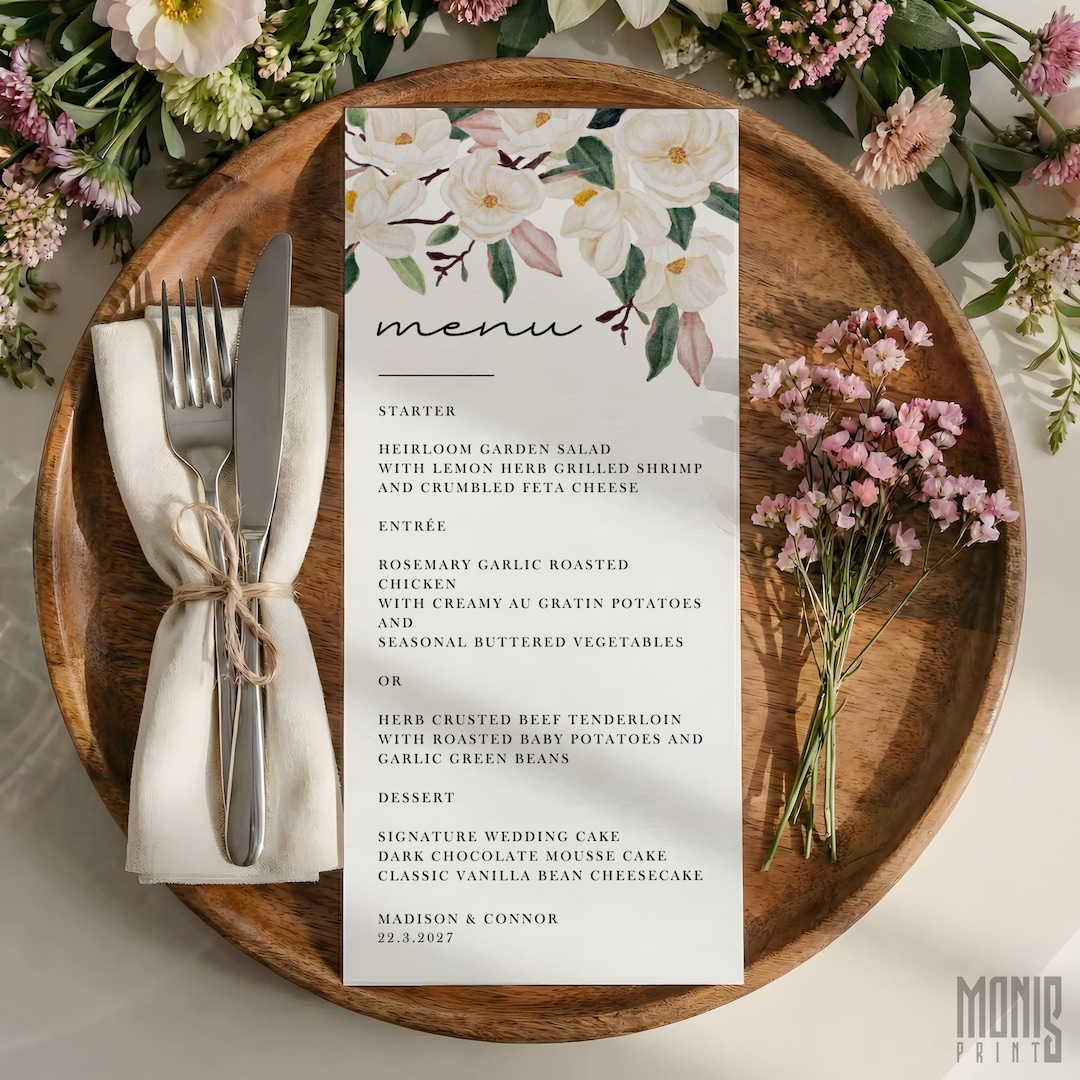 Magnolia Wedding Menu Canva Template, Magnolia 4x9 Reception Menu ...