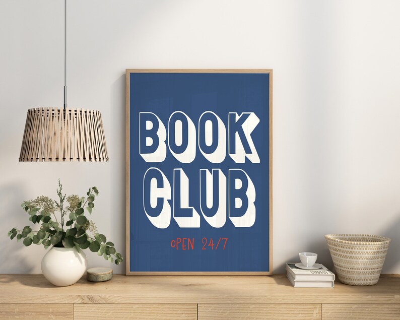Book Club Print Books Wall Art, Book Themed Decor, Retro Dorm Bedroom ...