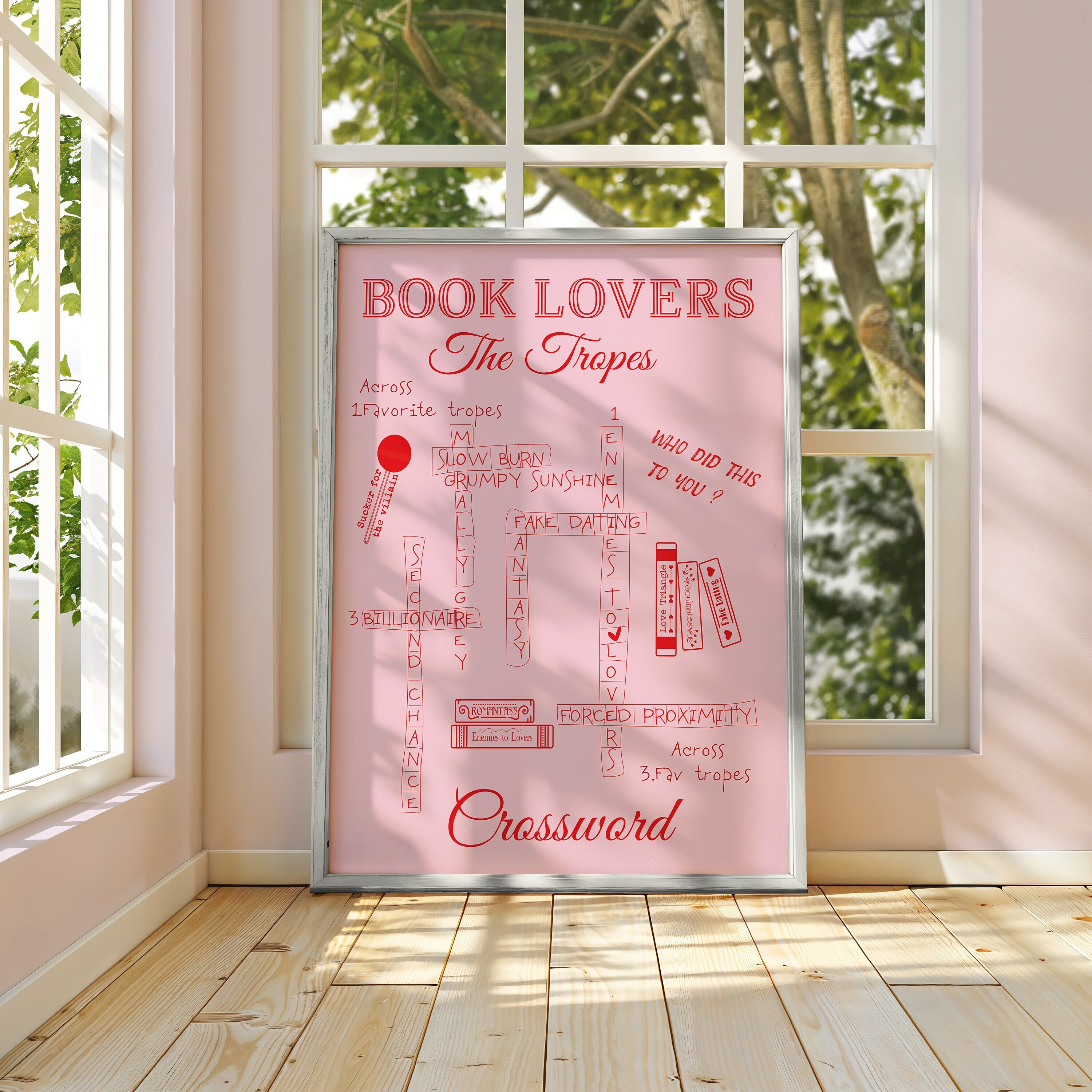 Book Lovers the Tropes Crossword Pink and Red Digital Download Print - Etsy