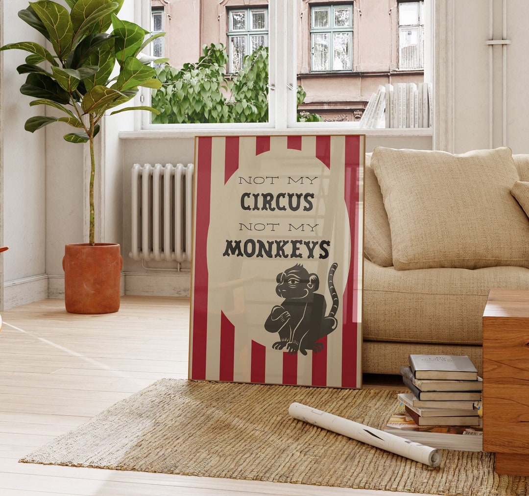 Not My Circus, Not My Monkeys Poster Red Stripes Quote Print Instant Large Wall Art Instant ...