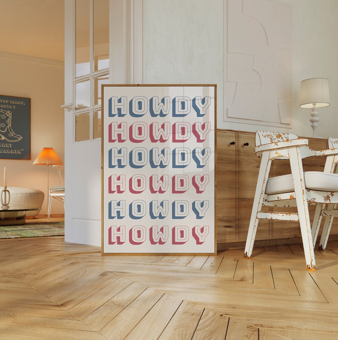 Preppy Western, Rodeo Dekor, Howdy Poster rot und blau, Throwback Art ...