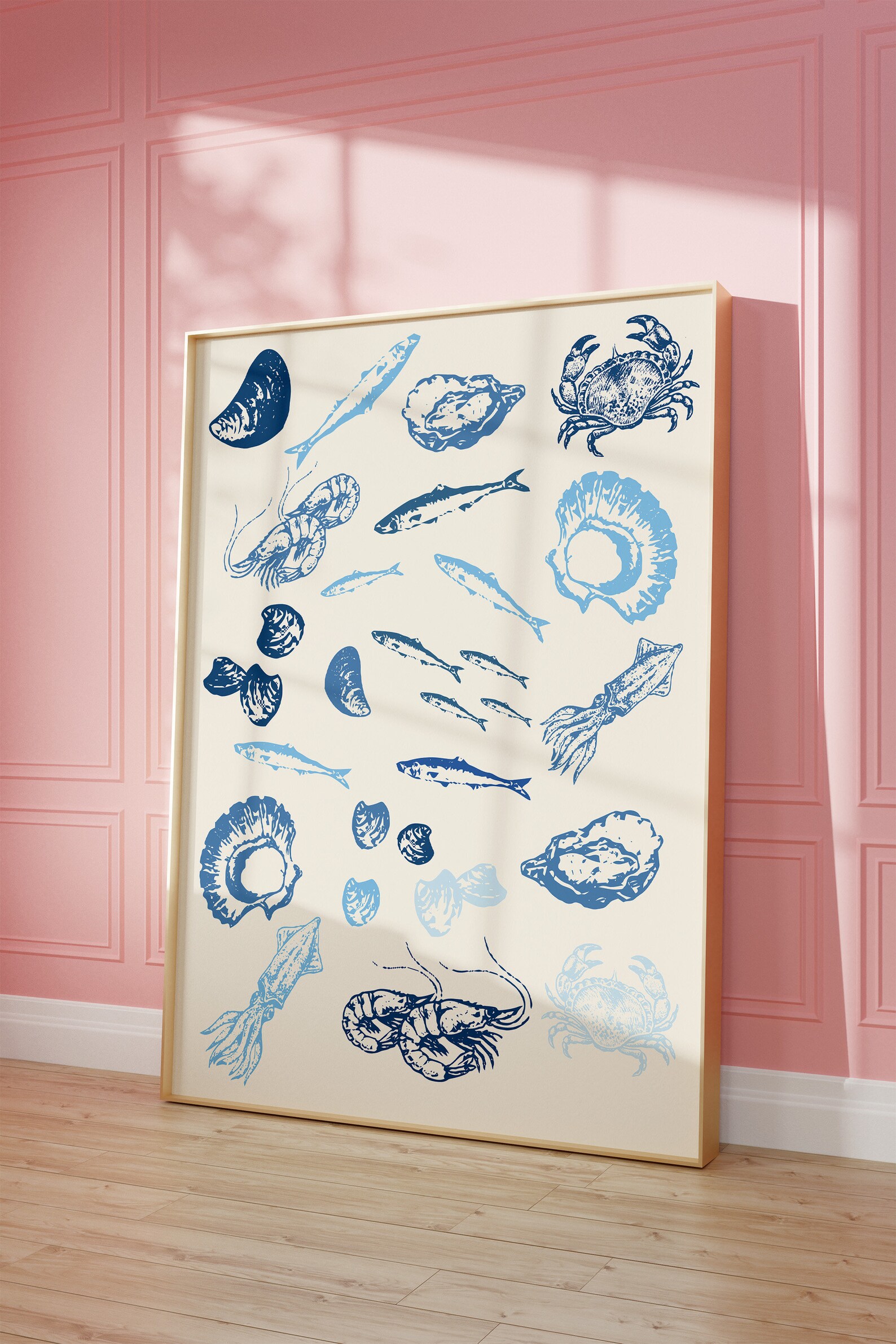 Seafood Print Sea Life Illustration Ocean Seafood Art Gallery Wall ...