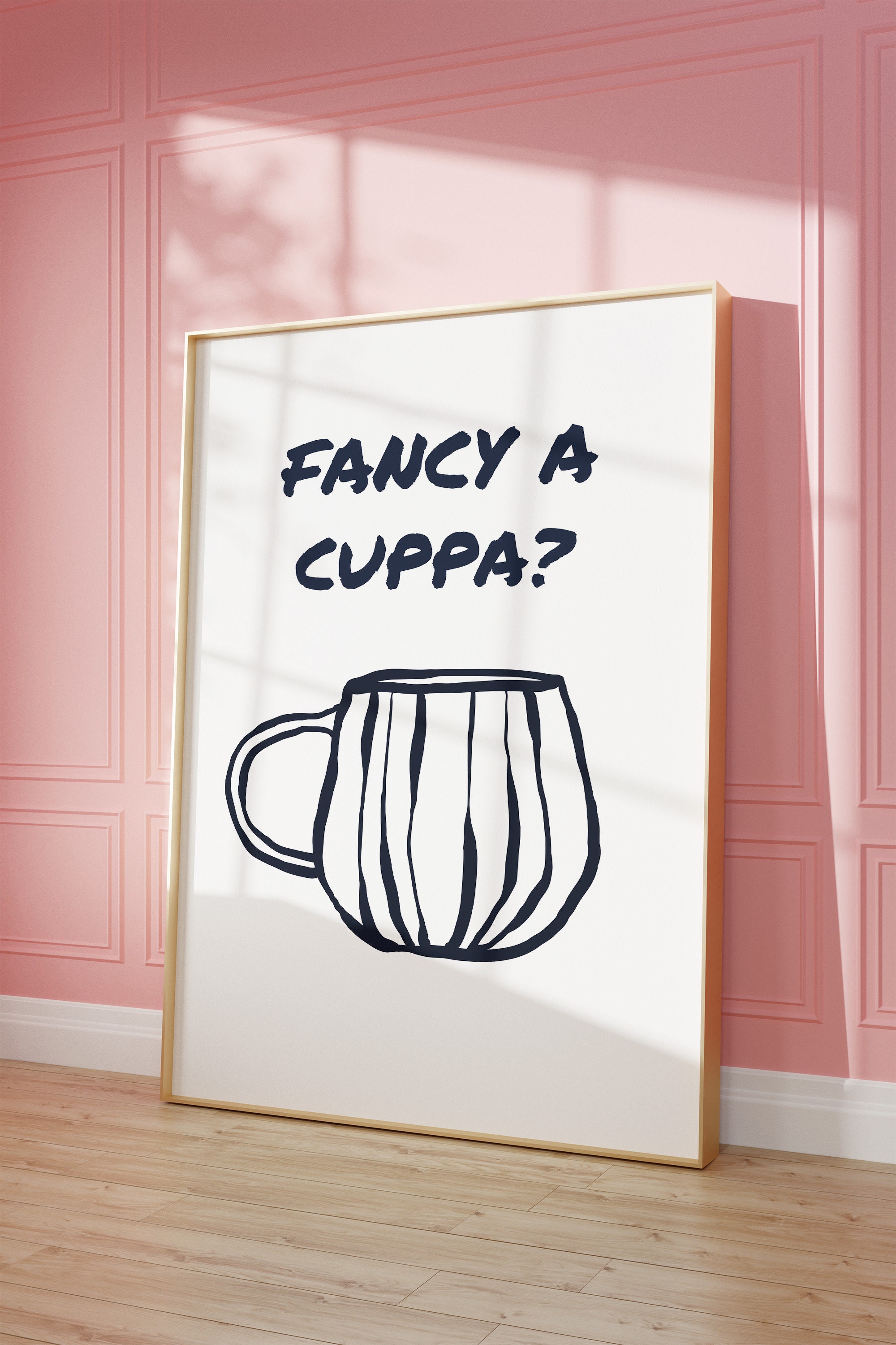 Fancy A Cuppa Print, Tea Retro Hand-drawn Prints Wall Art, a Cup of Tea ...