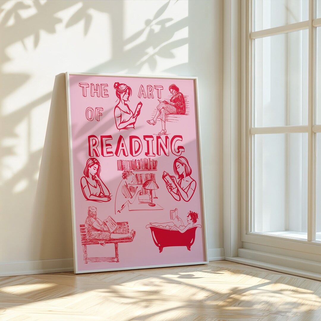 The Art of Reading Wall Art, Book Themed Decor, Retro Dorm Bedroom ...